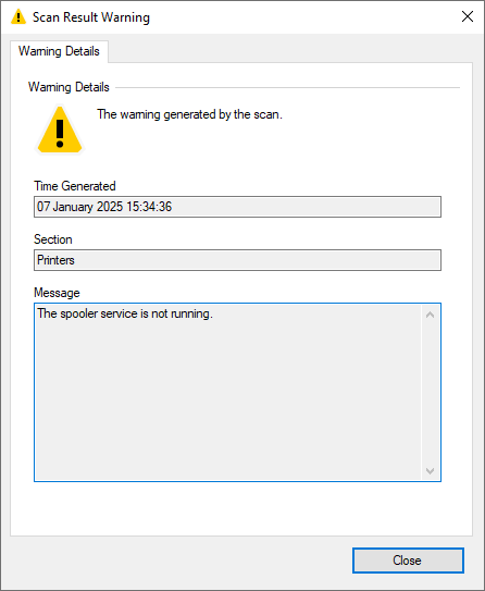 Scan Result Warning Dialog